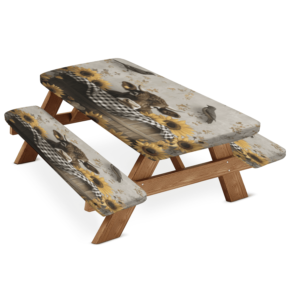 ADECORIVY Bird Cattle Picnic Table Cover with Bench Covers, Waterproof ...