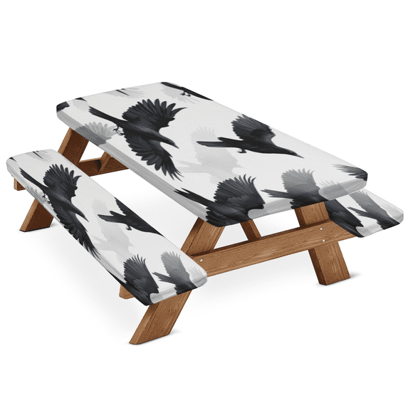 ADECORIVY Black Crow Picnic Table Cover with Bench Covers, Waterproof ...