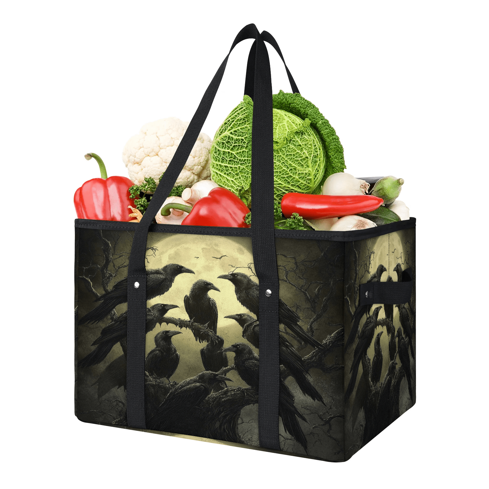 ADECORIVY Black Raven Reusable Grocery Bags, Foldable Shopping Bags for ...
