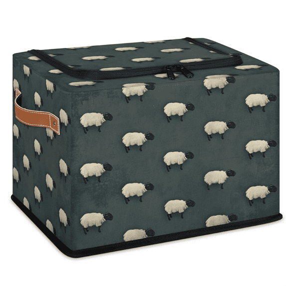 ADECORIVY Black White Sheep Lambs Fabric Storage Bin with Lid, Foldable ...