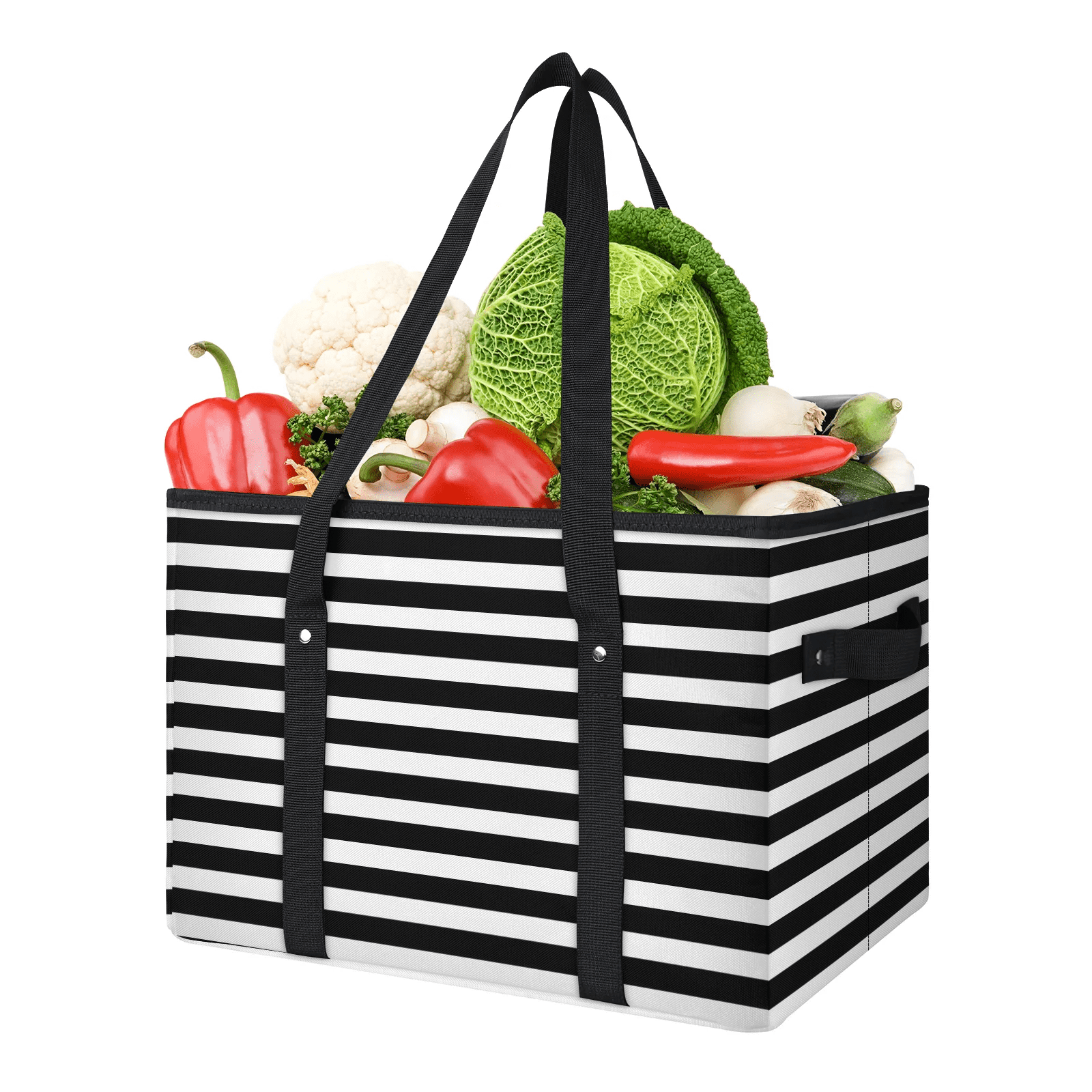 ADECORIVY Black And White Stripes Reusable Grocery Bags, Foldable ...