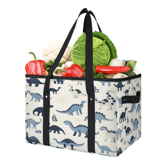 ADECORIVY Blue Dinosaur Reusable Grocery Bags, Foldable Reusable ...