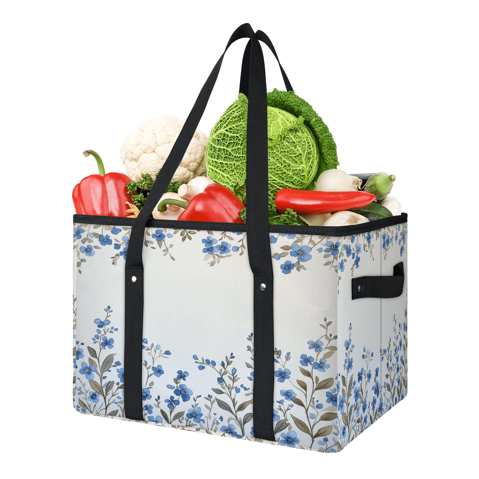 ADECORIVY Blue Flower Reusable Grocery Bags, Foldable Reusable Shopping ...