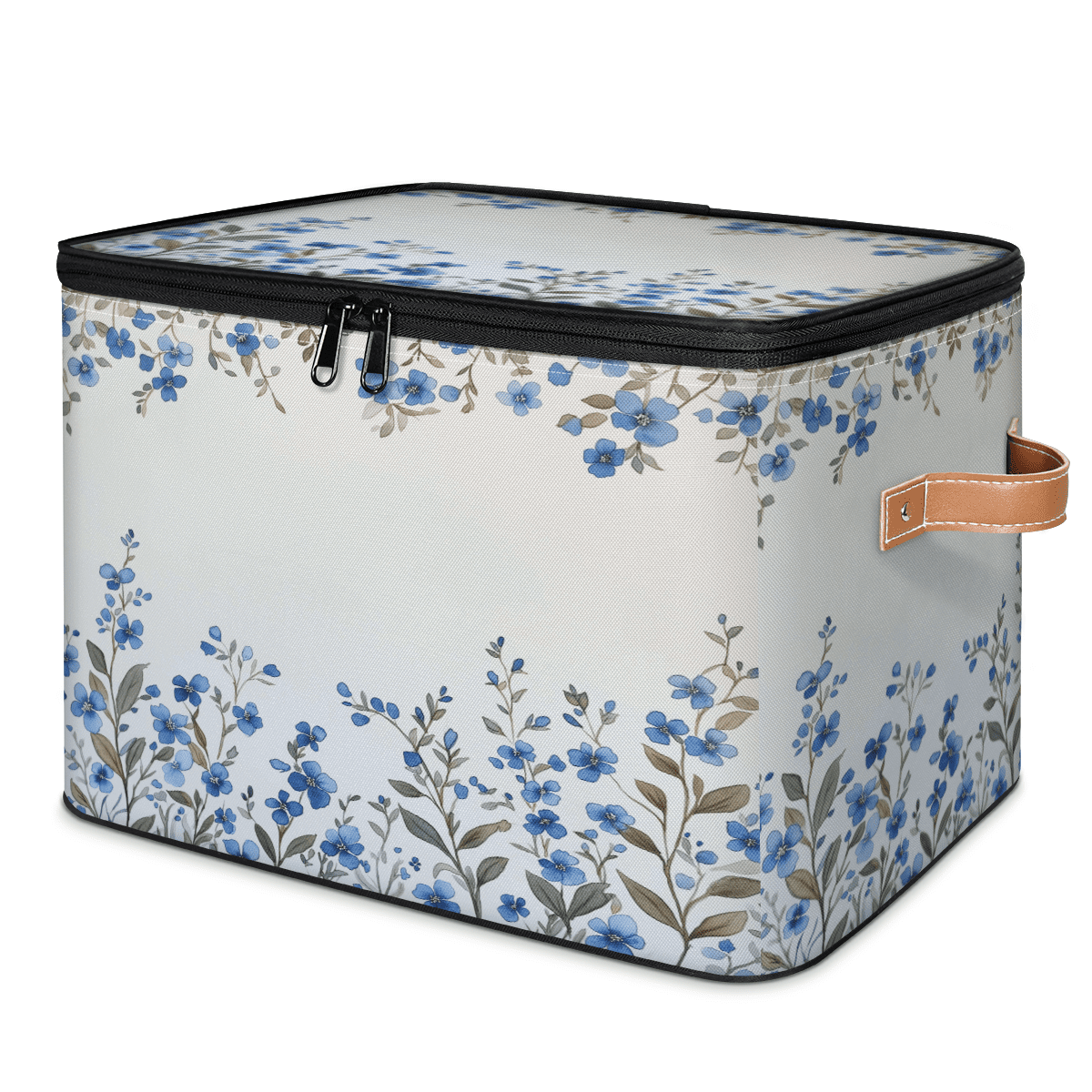 ADECORIVY Blue Flower Storage Bin with Lid Fabric Floral Foldable ...