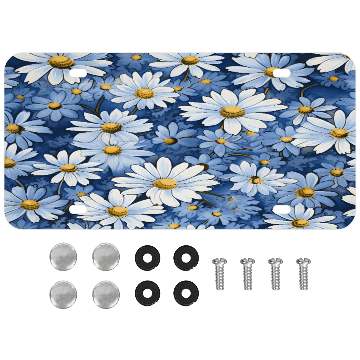 ADECORIVY Blue White Daisy License Plate, Aluminum Decorative Novelty ...