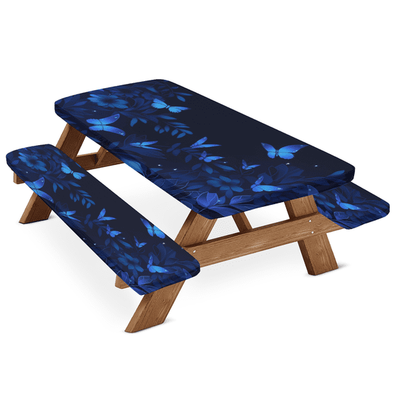 ADECORIVY Butterfly Flower Blue Picnic Table Cover with Bench Covers ...