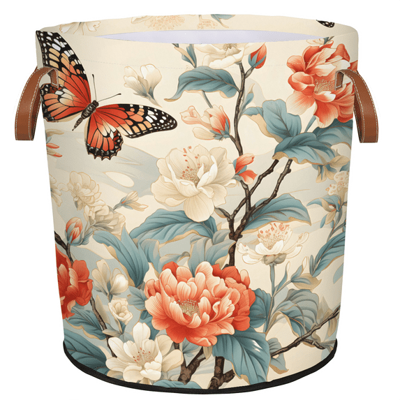 ADECORIVY Butterfly Flower Vintage Laundry Basket, Foldable Laundry ...