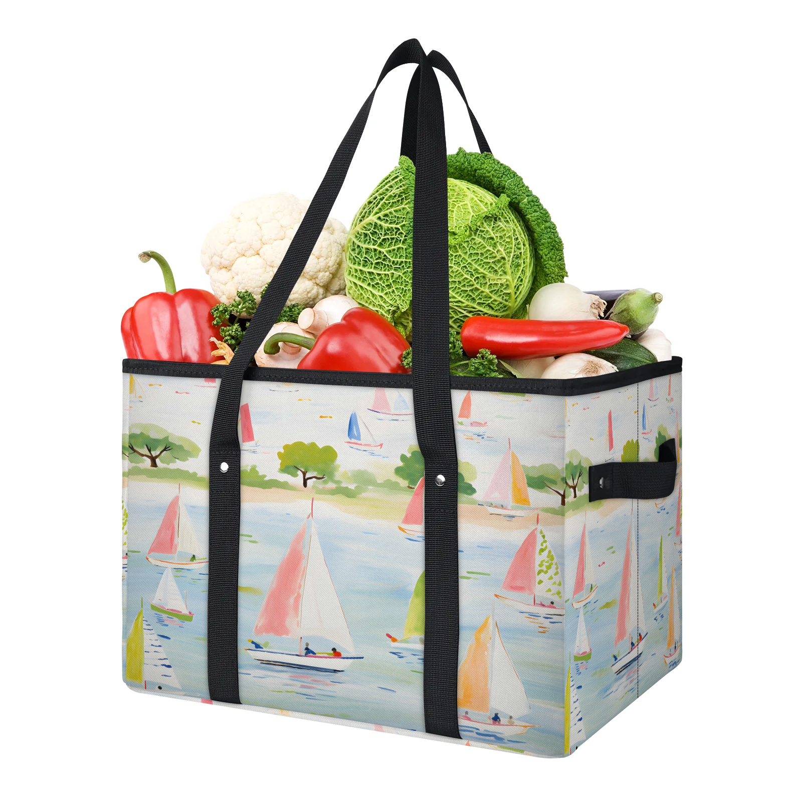 ADECORIVY Cartoon Sailboat Ocean Ship Reusable Grocery Bags, Foldable ...