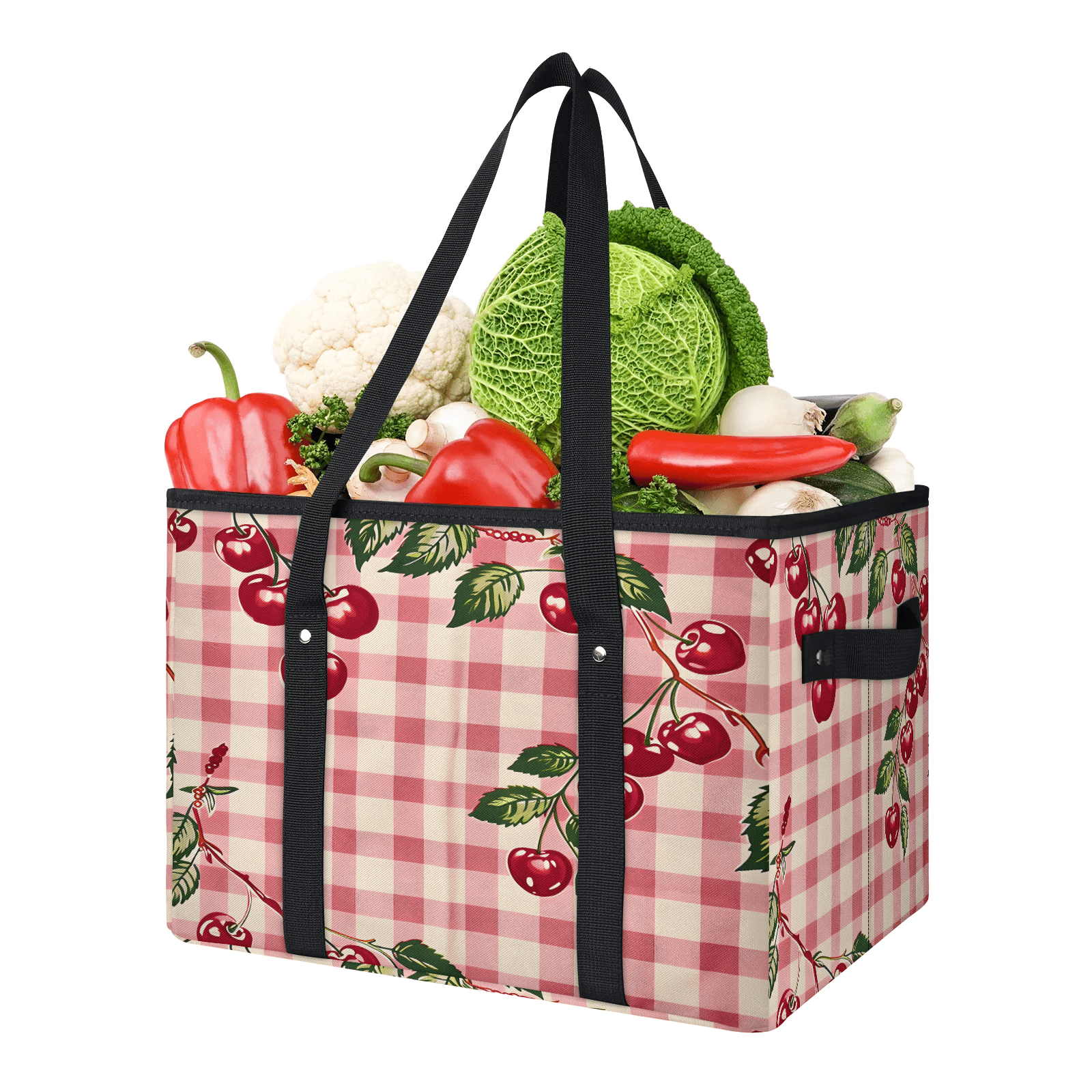 ADECORIVY Cherry,checkered Fruit Reusable Grocery Bags, Foldable ...