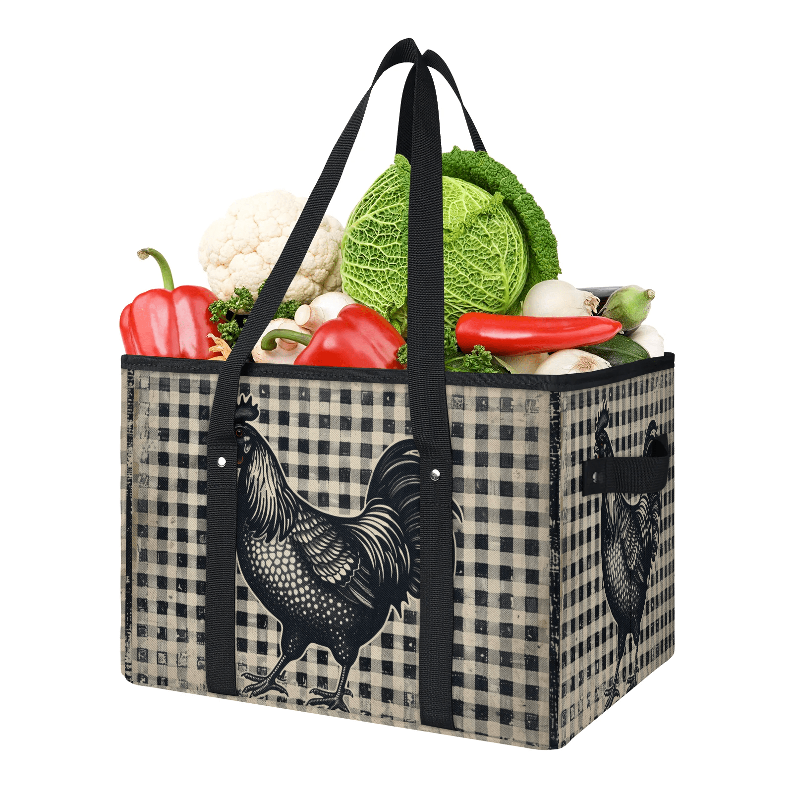 ADECORIVY Chicken Black Buffalo Check Plaid Reusable Grocery Bags ...