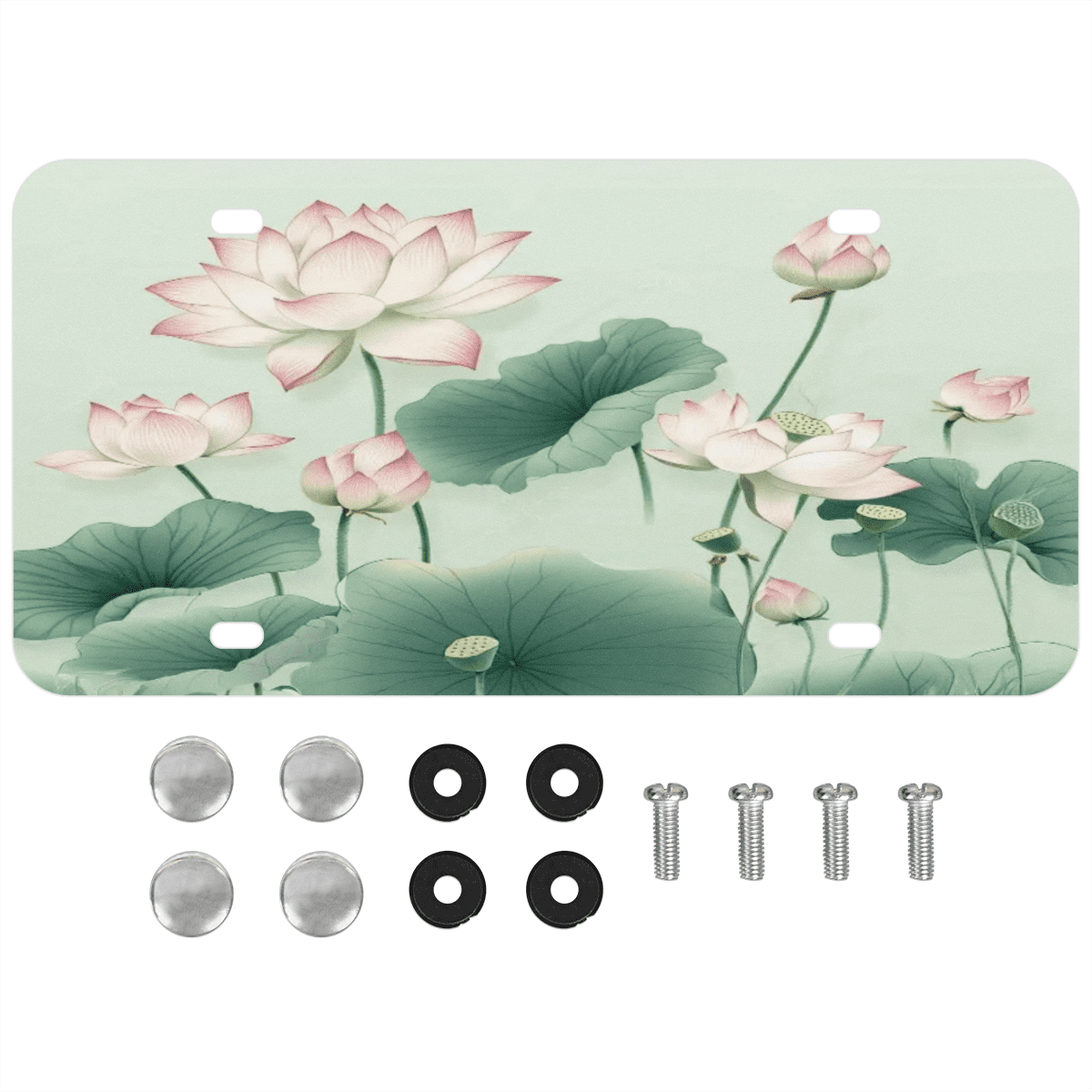 ADECORIVY Chinese Lotus Flowers License Plate, Aluminum Decorative ...