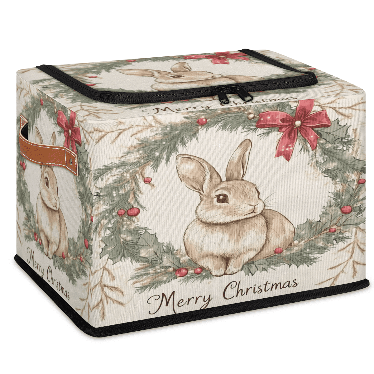 ADECORIVY Christmas Rabbit Fabric Storage Bin with Lid, Decorative ...