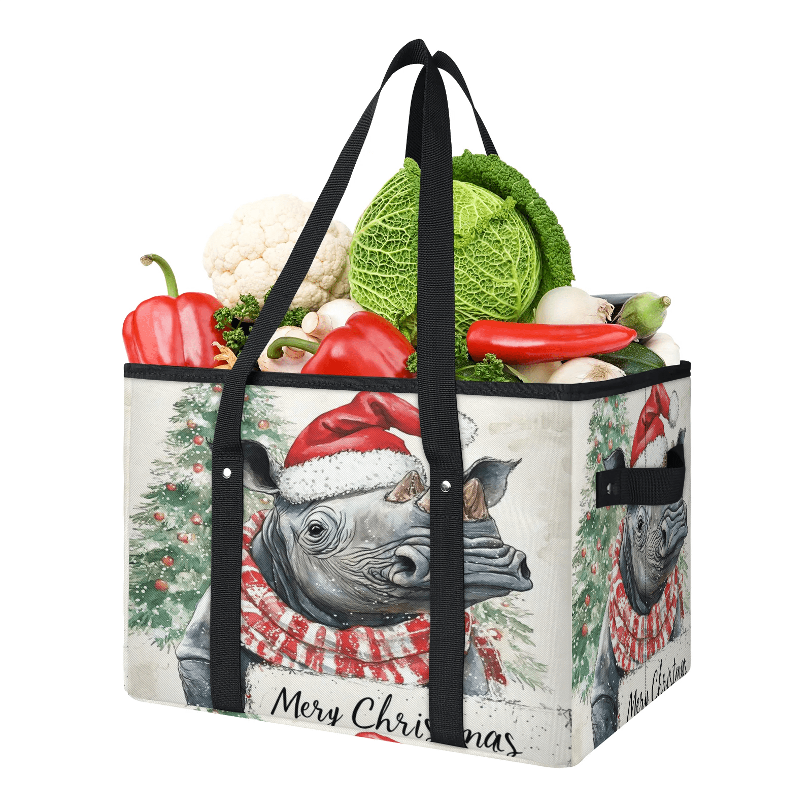 ADECORIVY Christmas Rhino Reusable Grocery Bags, Foldable Shopping Bags ...