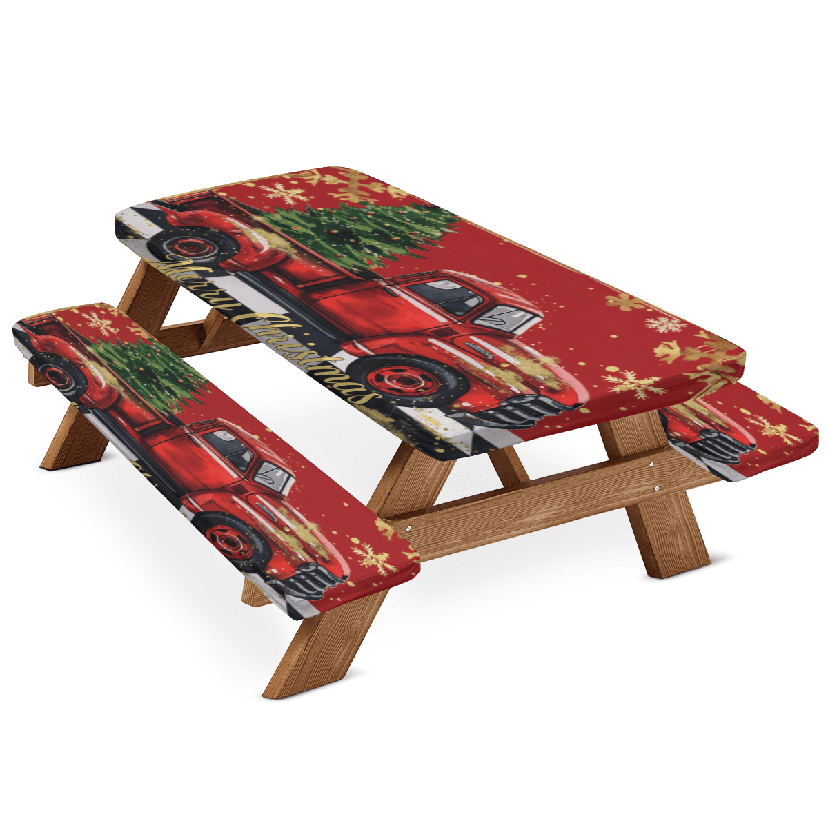 ADECORIVY Christmas Truck Picnic Table Cover with Bench Covers ...