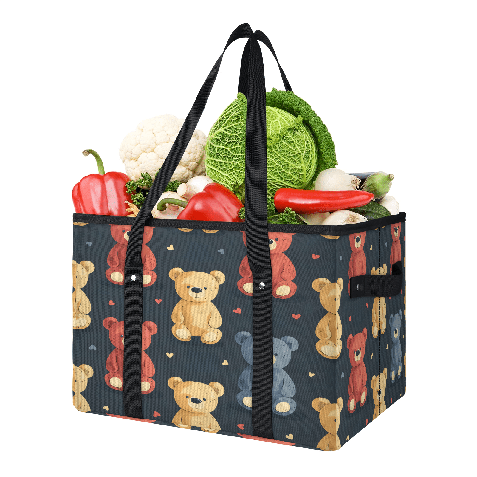 ADECORIVY Colorful Bear Heart Reusable Grocery Bags, Foldable Shopping ...