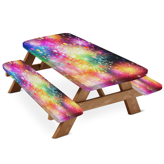 ADECORIVY Colorful Fireworks Print Picnic Table Cover with Bench Covers ...