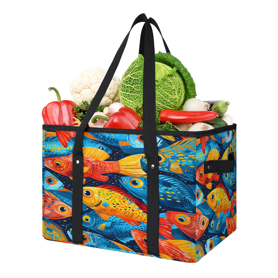 ADECORIVY Colorful Fish Reusable Grocery Bags, Foldable Shopping Bags ...