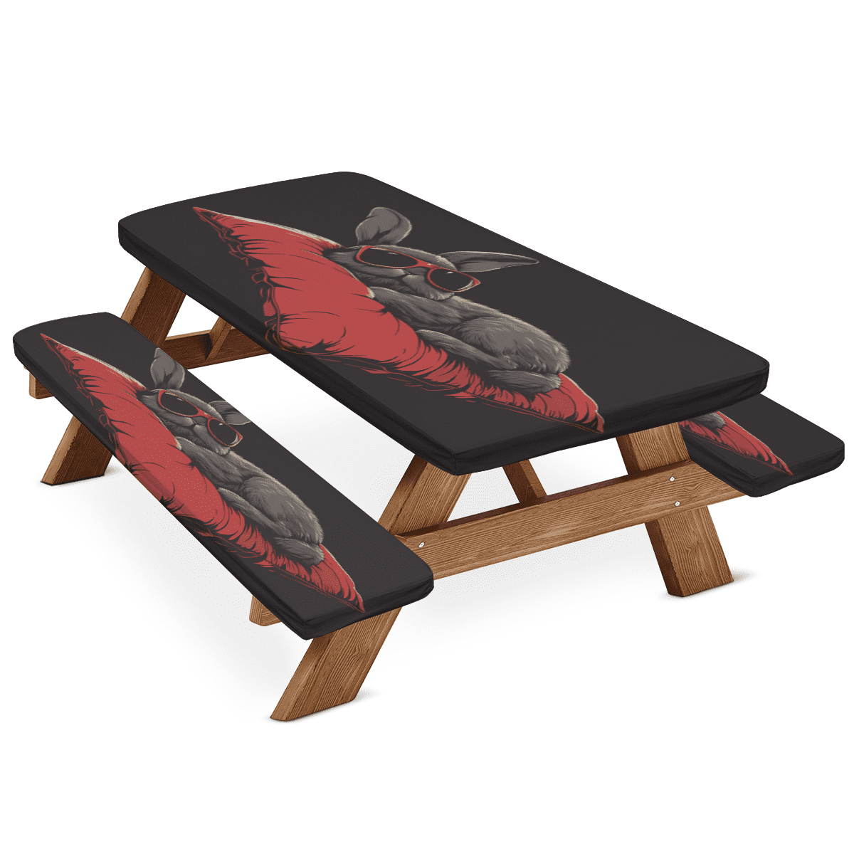ADECORIVY Cool Rabbit Black Picnic Table Cover with Bench Covers ...