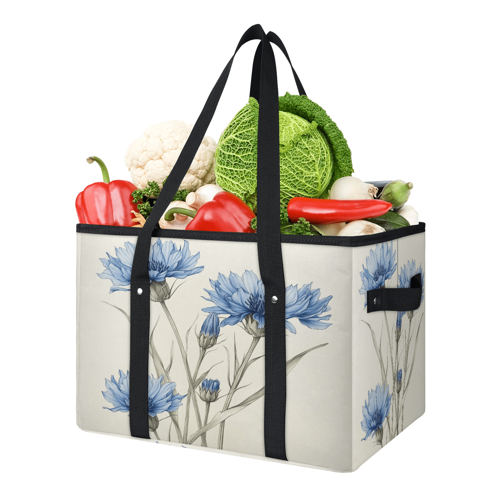ADECORIVY Cornflower Blue Reusable Grocery Bags, Foldable Reusable ...