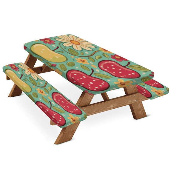 ADECORIVY Cute Apples Picnic Table Cover with Bench Covers, Waterproof ...