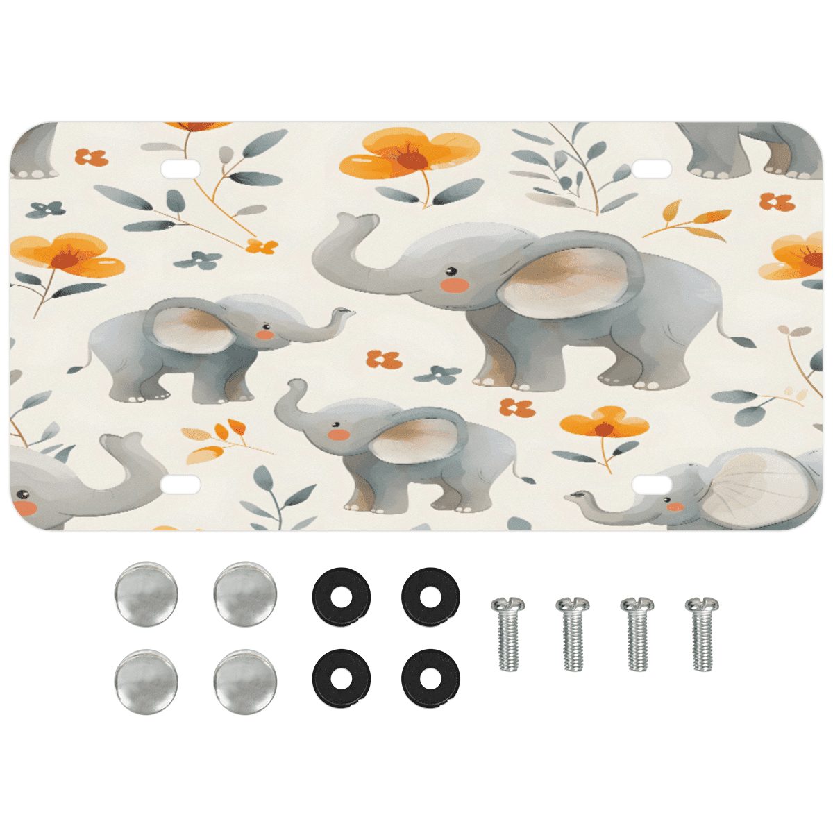 ADECORIVY Cute Elephant Flower License Plate, Aluminum Decorative ...