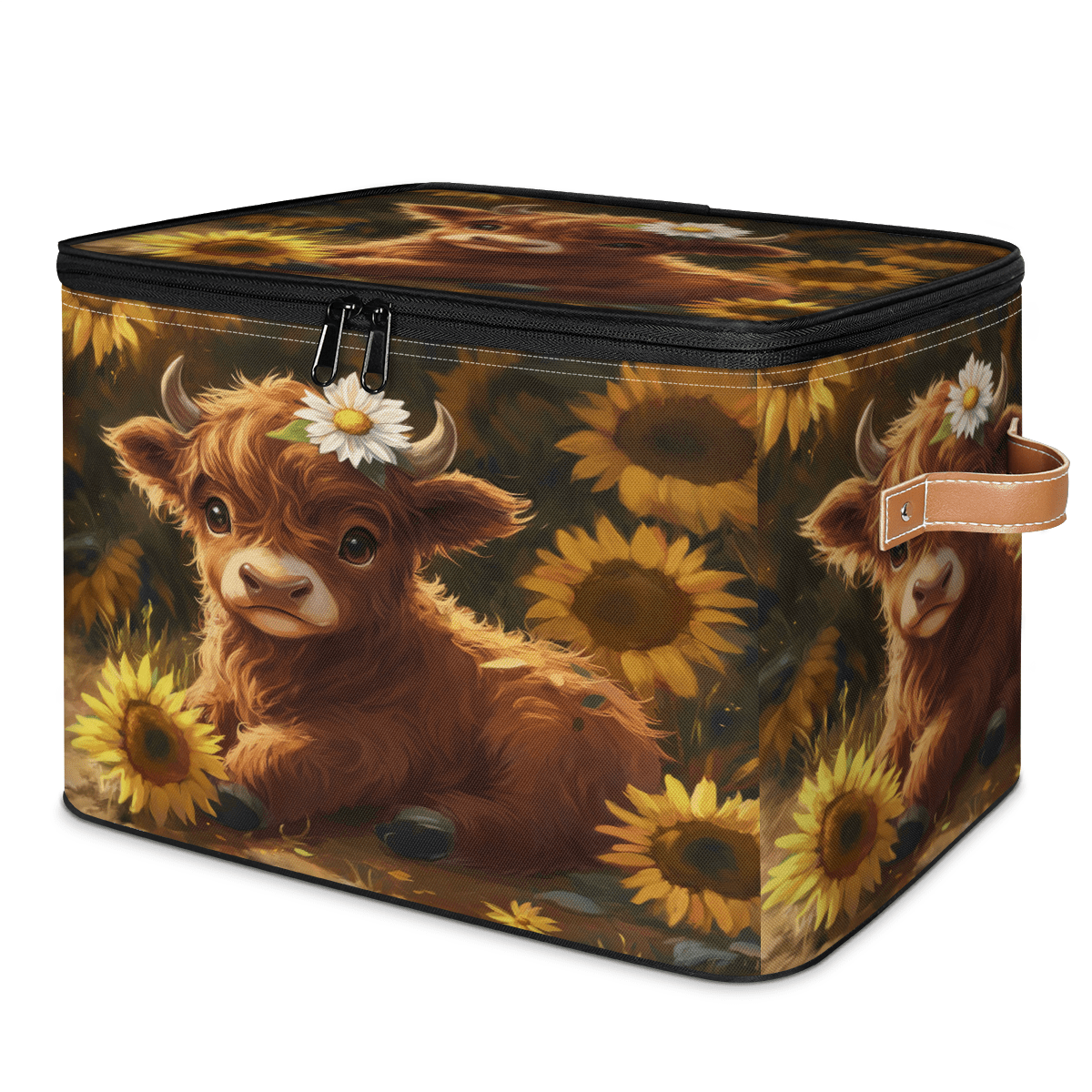 ADECORIVY Cute Highland Cow Sunflowers Storage Bin with Zipper Lid ...