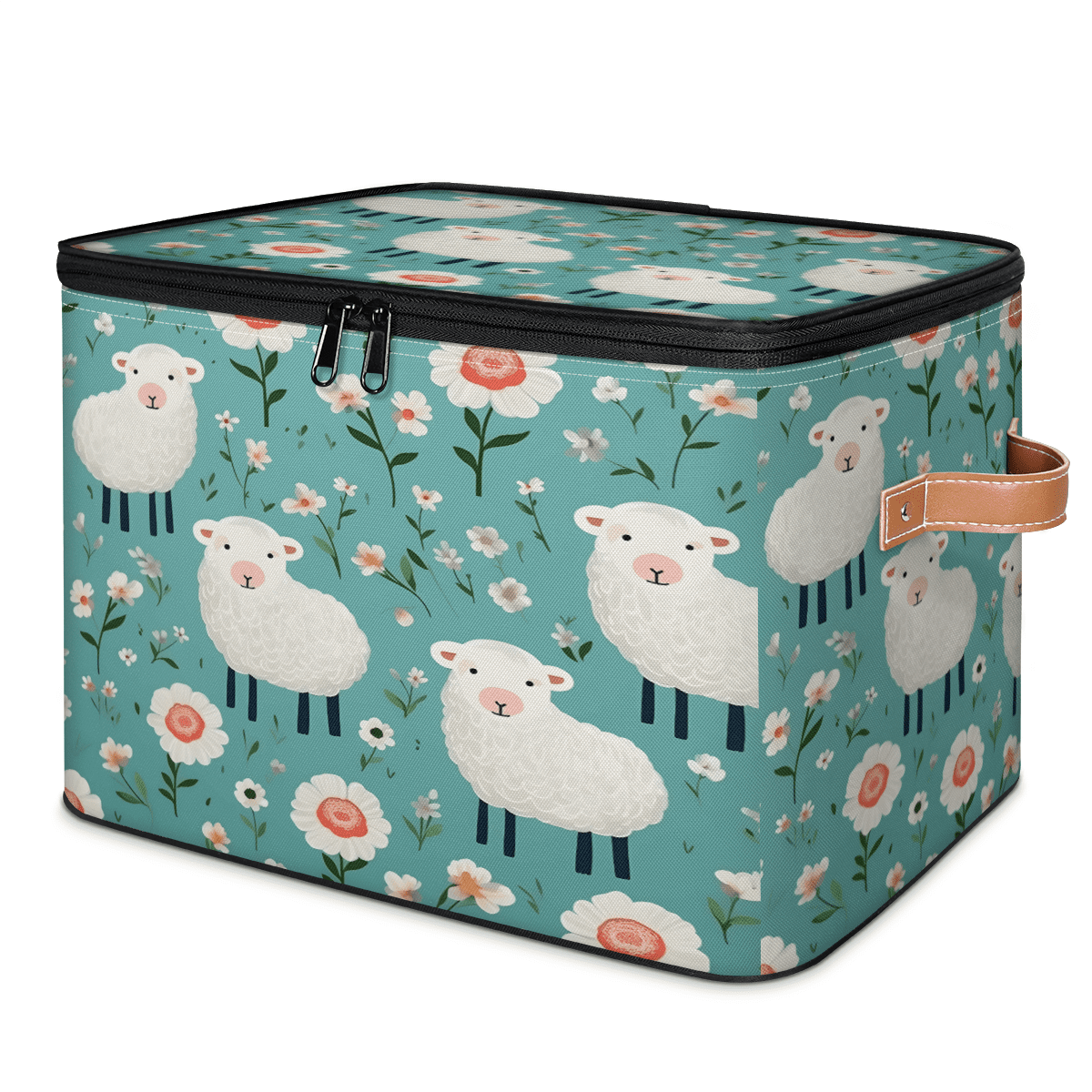 ADECORIVY Cute Sheep Flower Storage Bin with Zipper Lid, Fabric Storage ...
