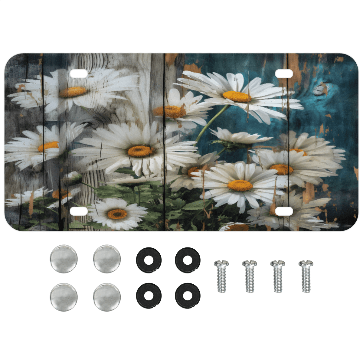 ADECORIVY Daisy Wooden Board License Plate, Aluminum Decorative Novelty ...