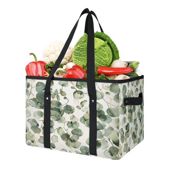 ADECORIVY Eucalyptus Green Reusable Grocery Bags, Foldable Shopping ...