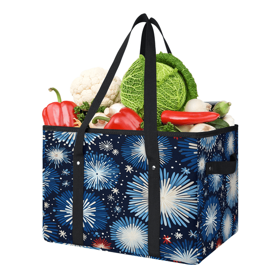 ADECORIVY Fireworks Blue Reusable Grocery Bags, Foldable Shopping Bags ...