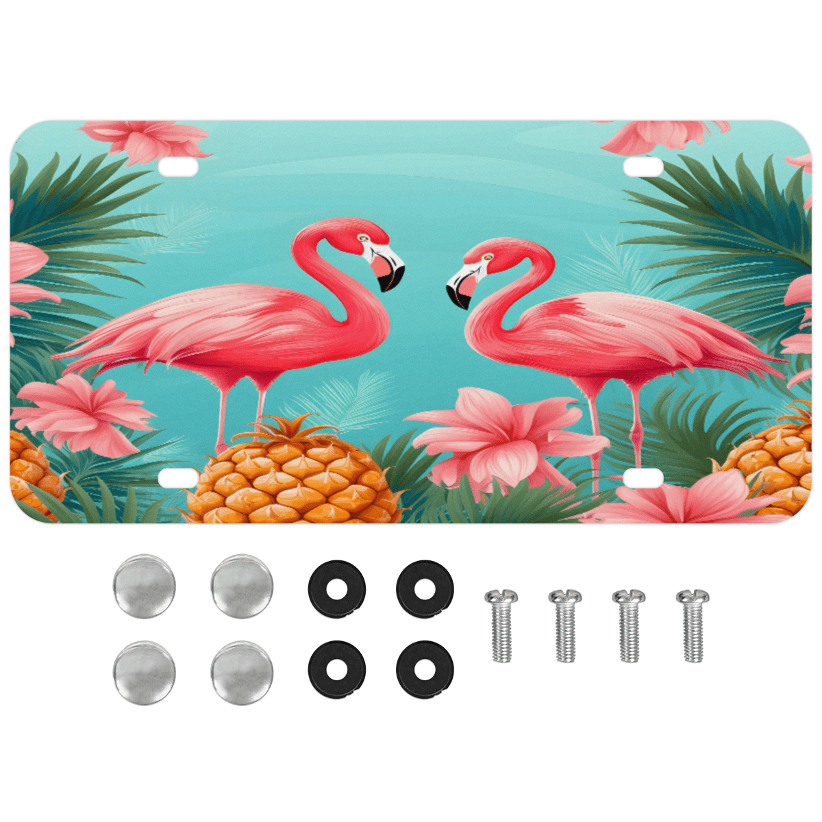 ADECORIVY Flamingo Pineapple Flower License Plate, Aluminum Decorative ...