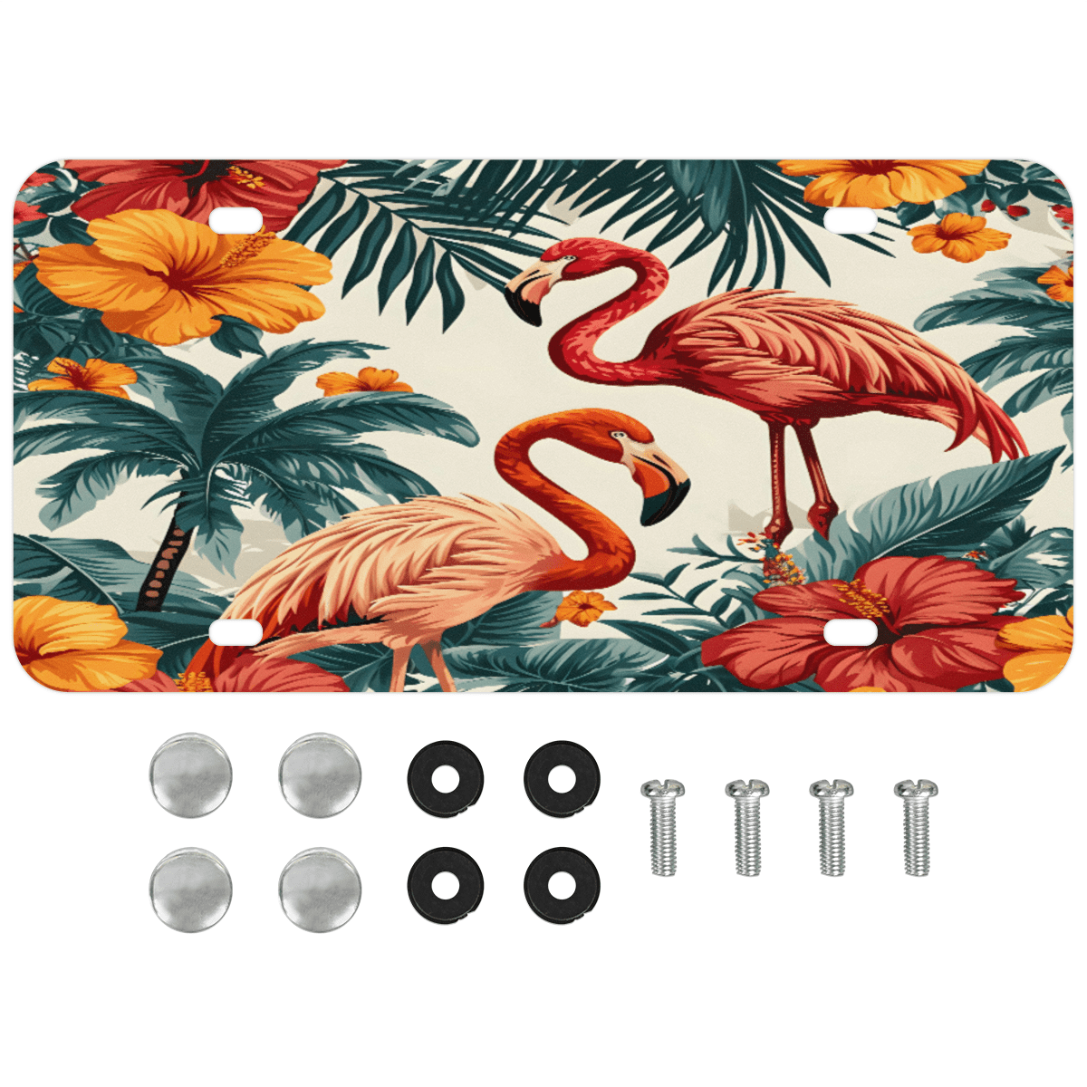 ADECORIVY Flamingo Tropical Floral Leaves License Plate, Aluminum ...