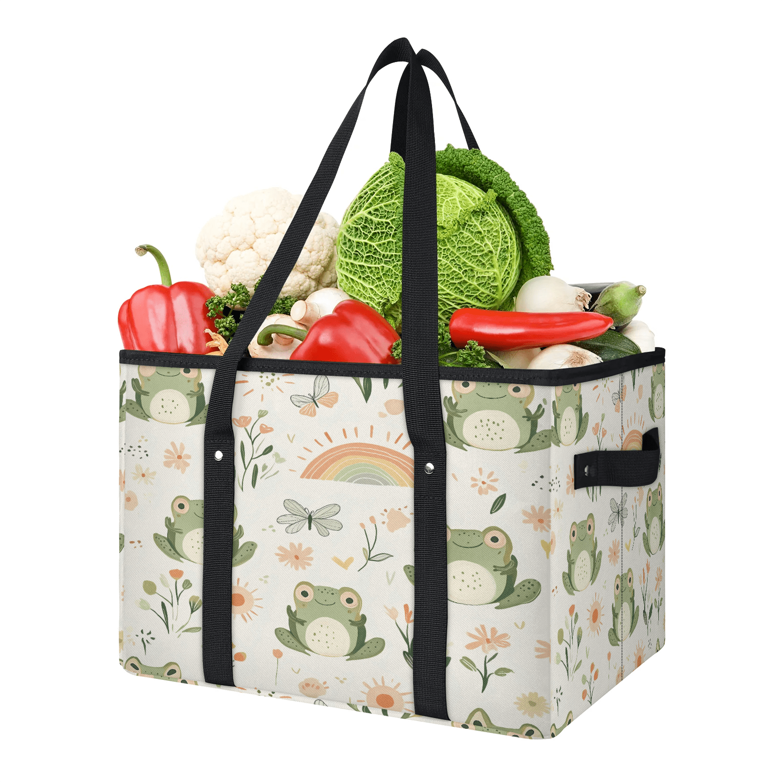 ADECORIVY Floral Frog Reusable Grocery Bags, Foldable Reusable Shopping ...