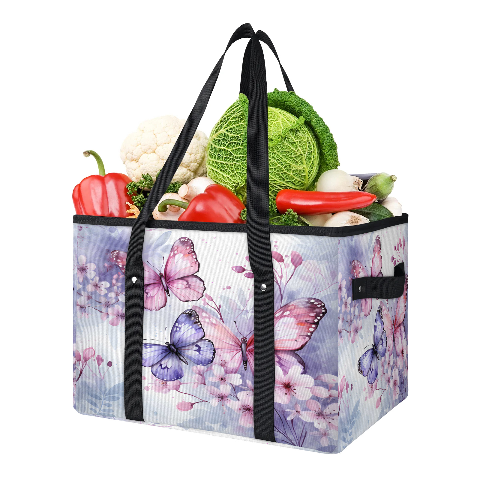 ADECORIVY Floral Pink Butterfly Reusable Grocery Bags, Foldable ...