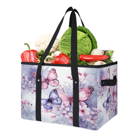 ADECORIVY Floral Pink Butterfly Reusable Grocery Bags, Foldable ...