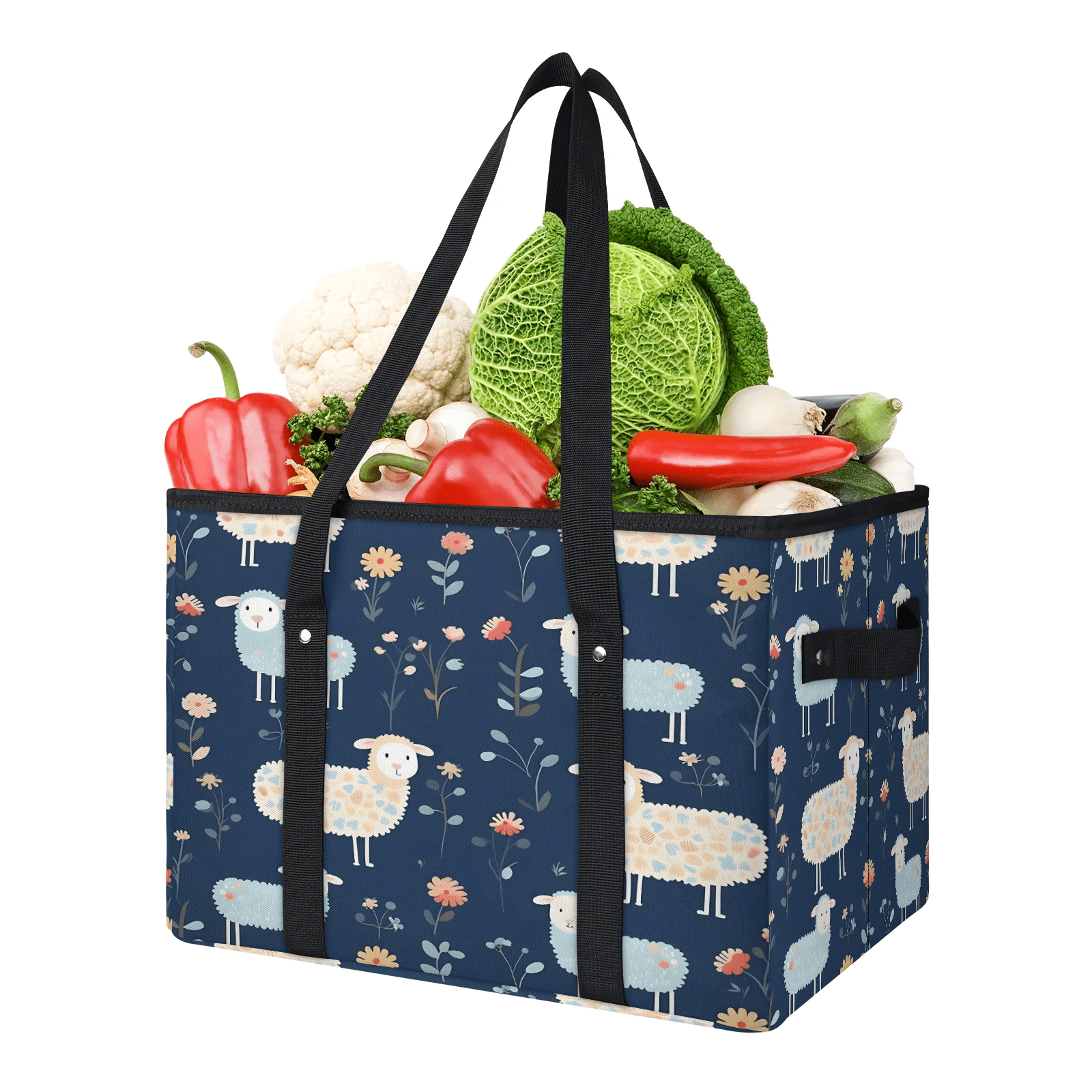 ADECORIVY Flower Sheep Reusable Grocery Bags, Foldable Shopping Bags ...