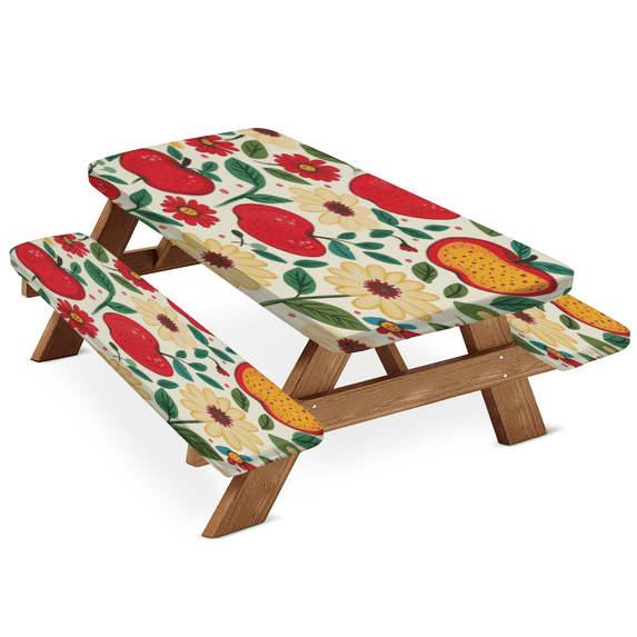 ADECORIVY Flowers Apples Picnic Table Cover with Bench Covers ...
