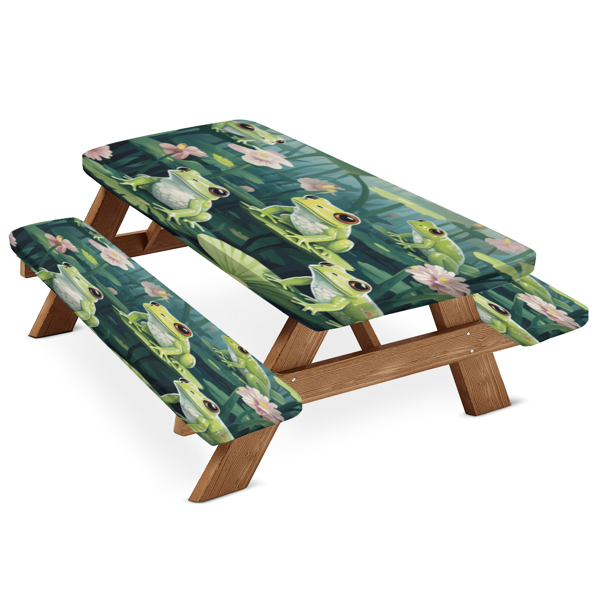 ADECORIVY Frog Lotus Picnic Table Cover with Bench Covers, Waterproof ...