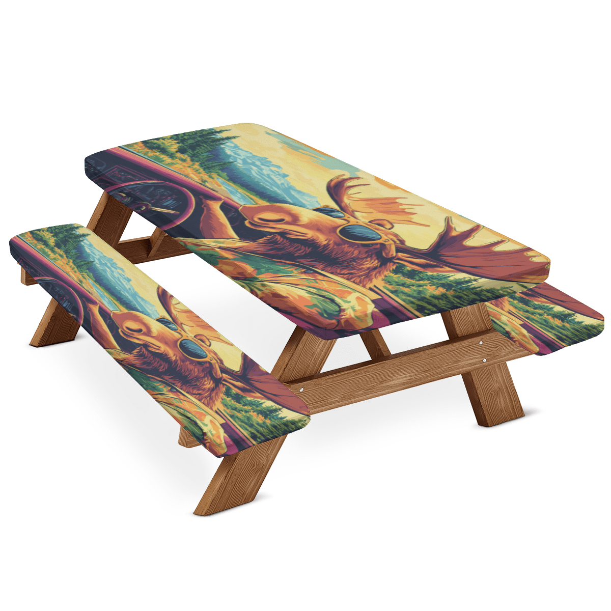 ADECORIVY Funny Moose Car Picnic Table Cover with Bench Covers ...