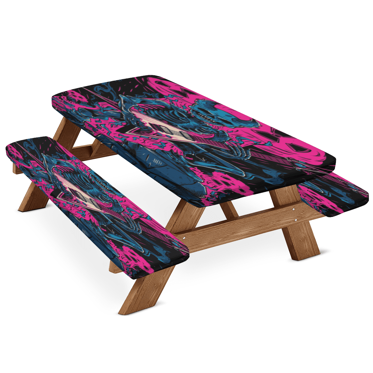 ADECORIVY Funny Skull Skeleton Rock Picnic Table Cover with Bench ...