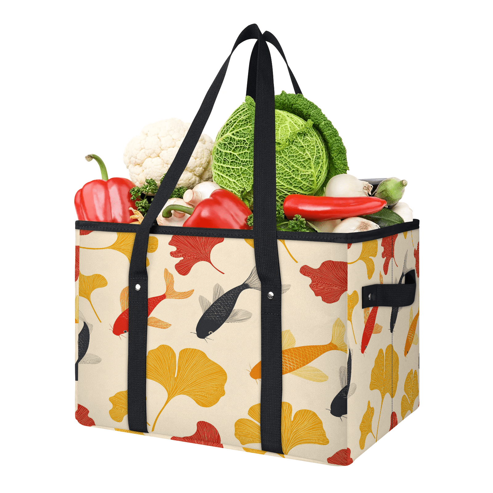 ADECORIVY Ginkgo Leaves Fish Reusable Grocery Bags, Foldable Reusable ...
