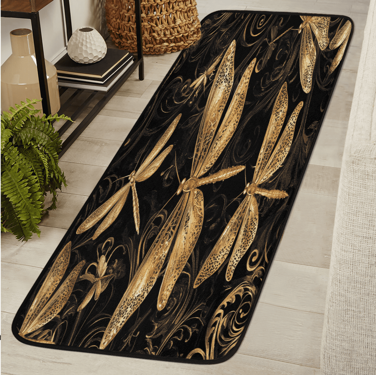 ADECORIVY Gold Dragonflies Hallway Runner Rug 2x6 Washable Kitchen ...