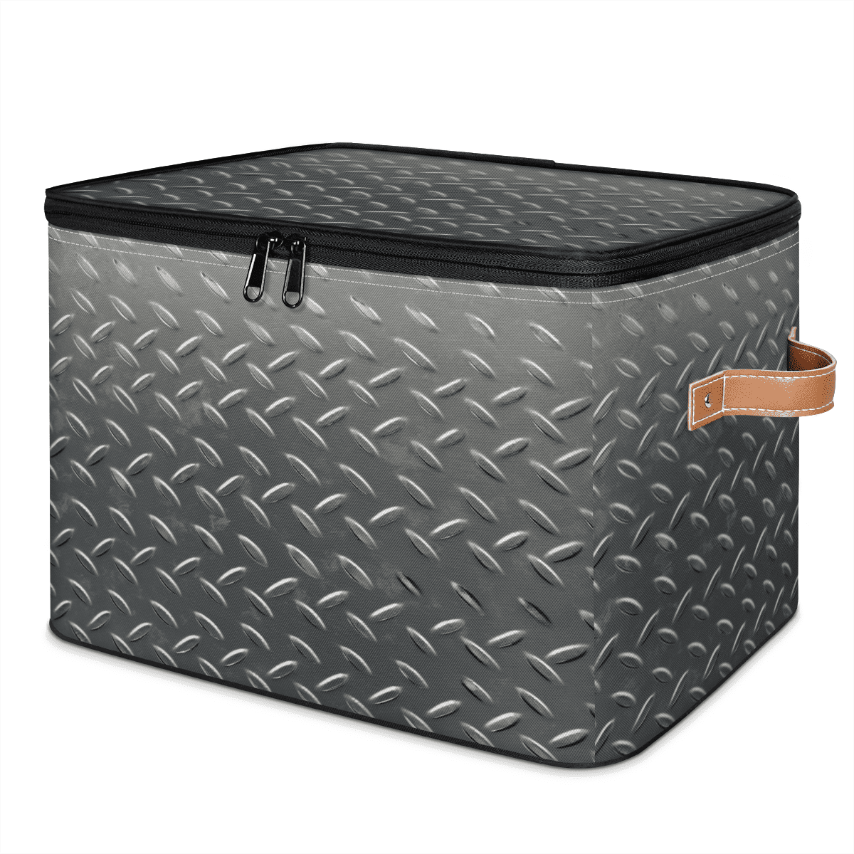 ADECORIVY Gray Diamond Plate Storage Bin with Zipper Lid, Fabric ...
