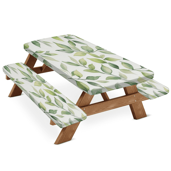 ADECORIVY Green Eucalyptus Leaves Picnic Table Cover with Bench Covers ...