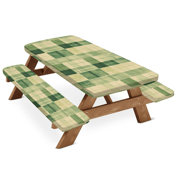 ADECORIVY Green Gingham Picnic Table Cover with Bench Covers ...