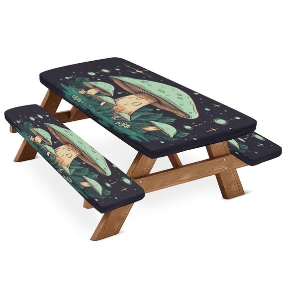 ADECORIVY Green Mushroom Picnic Table Cover with Bench Covers ...