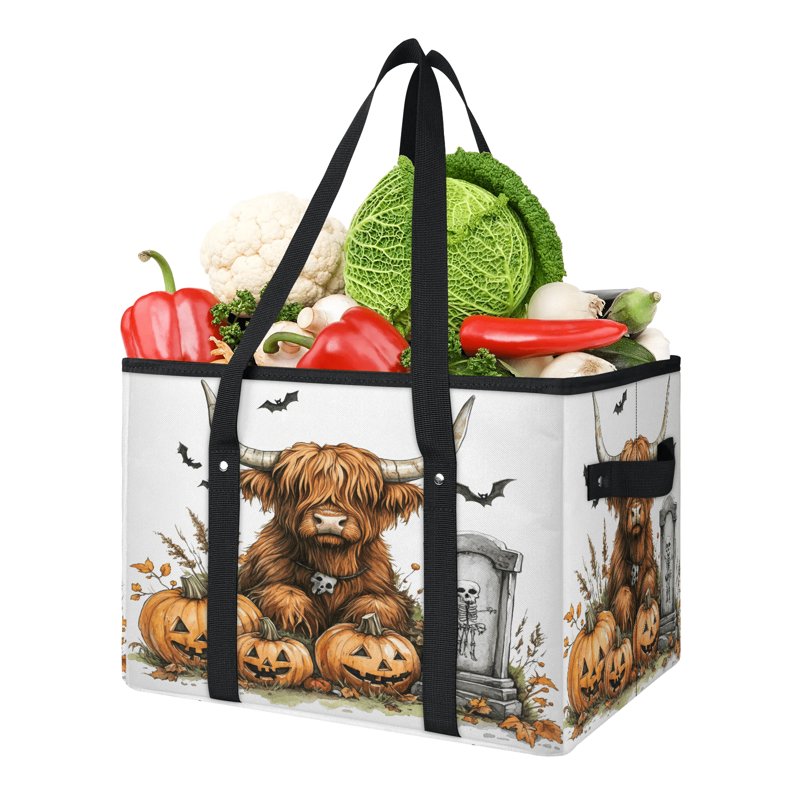 ADECORIVY Halloween Highland Cow Reusable Grocery Bags, Foldable ...