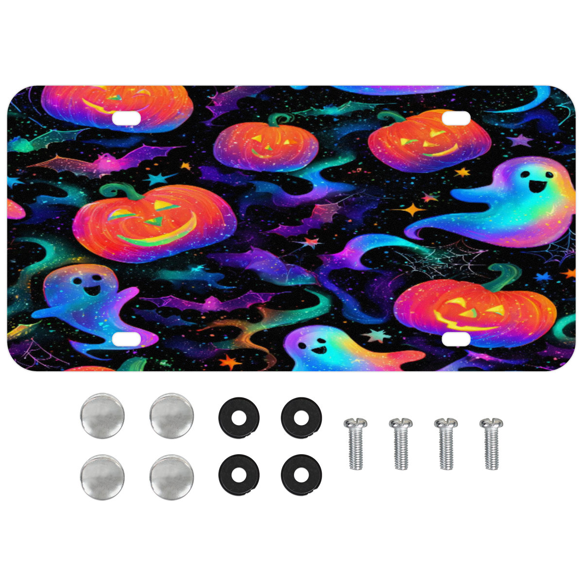 ADECORIVY Halloween Pumpkin Front License Plate, Ghost Bats Neon Stars ...