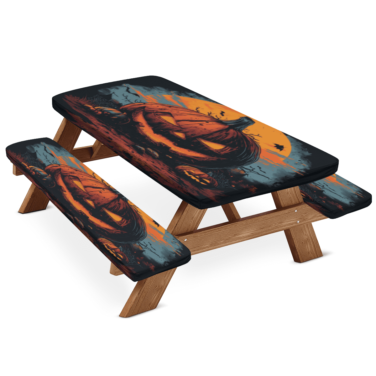 ADECORIVY Halloween Scary Pumpkin Picnic Table Cover with Bench Covers ...
