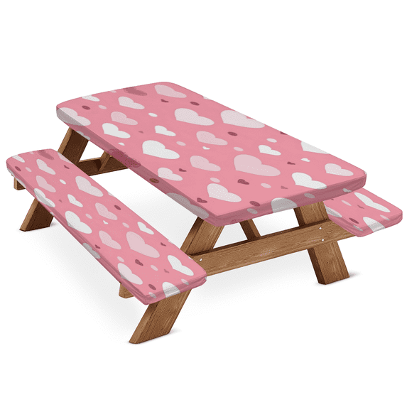 ADECORIVY Heart Love Cute Pink Valentines Picnic Table Cover with Bench ...